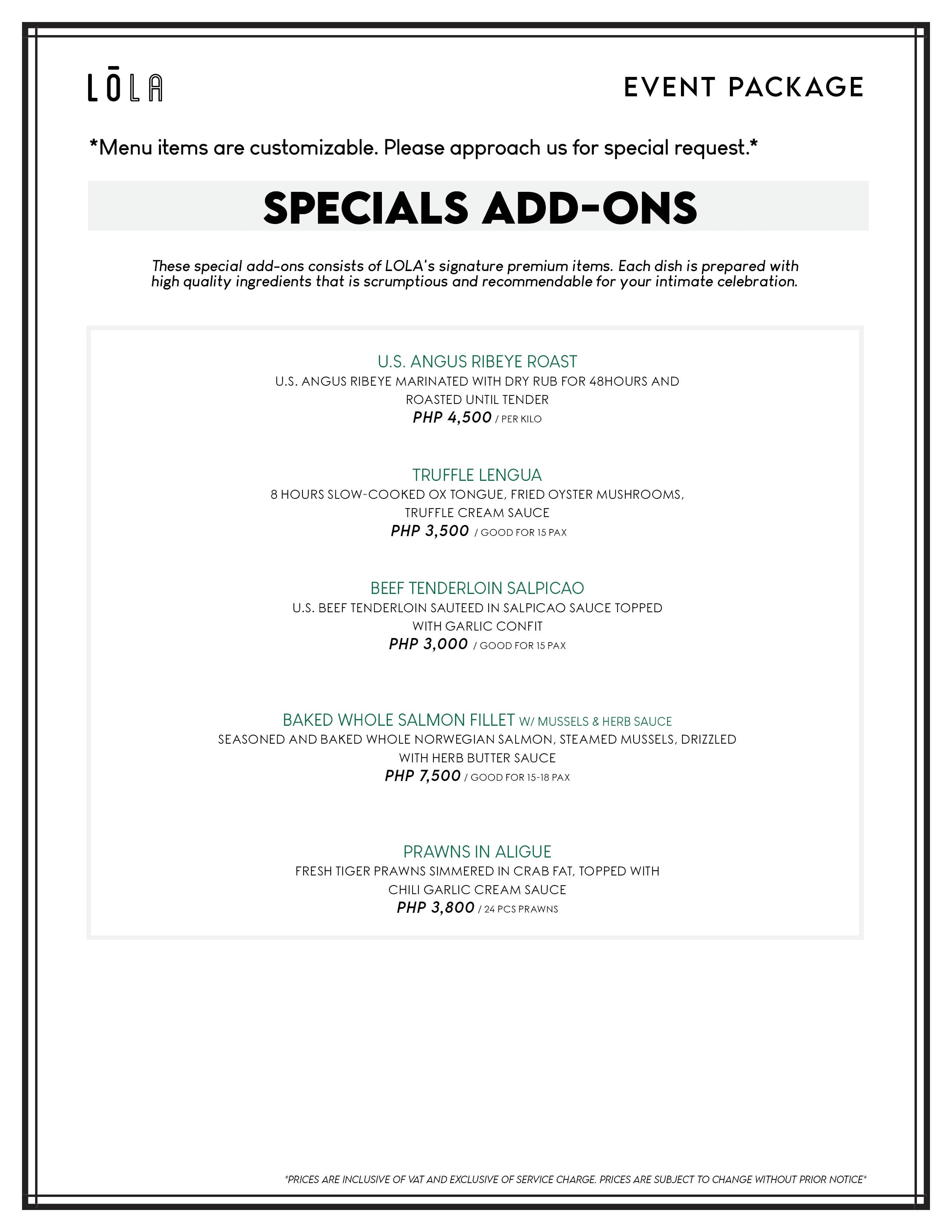 LOLA Cafe : Events Packages – Online