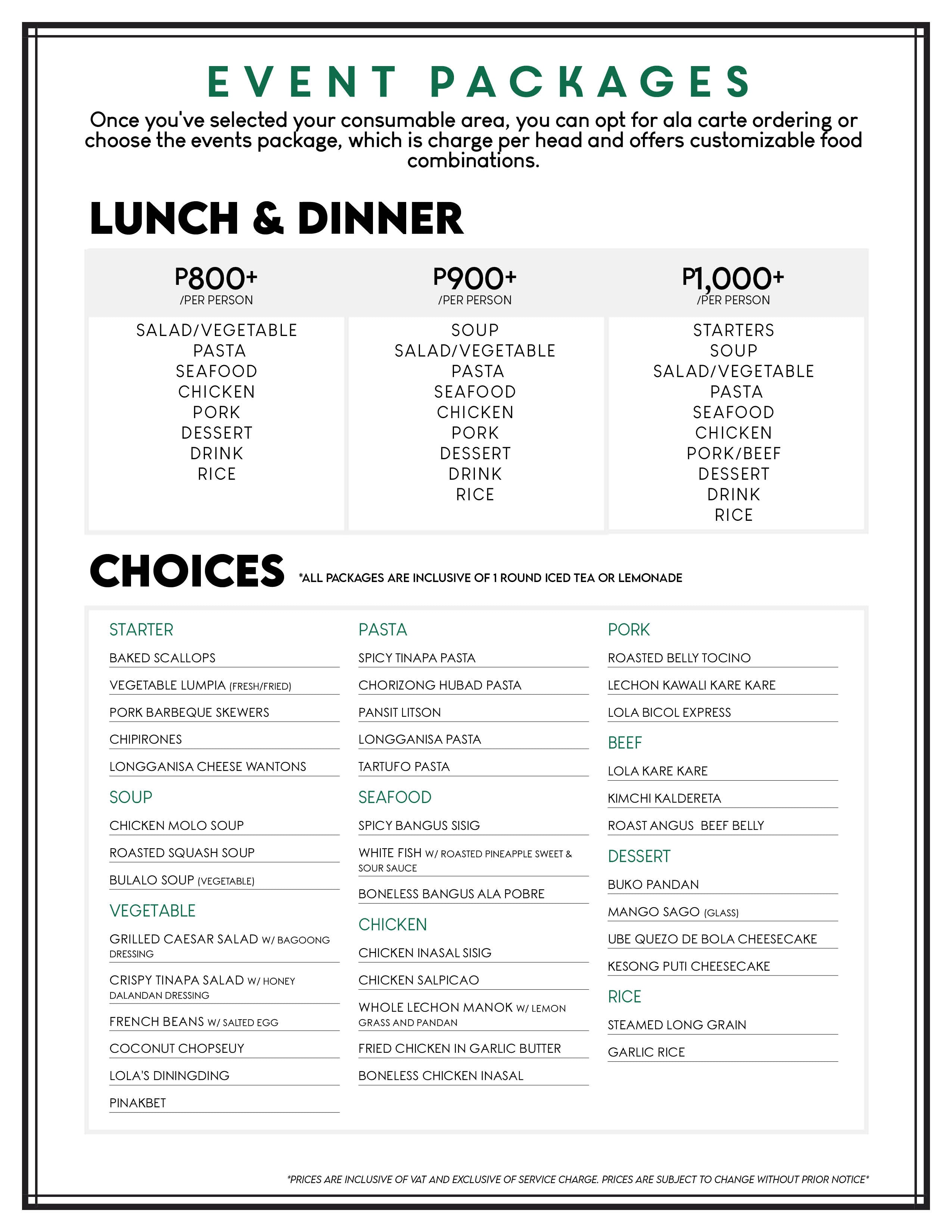 LOLA Cafe : Events Packages – Online