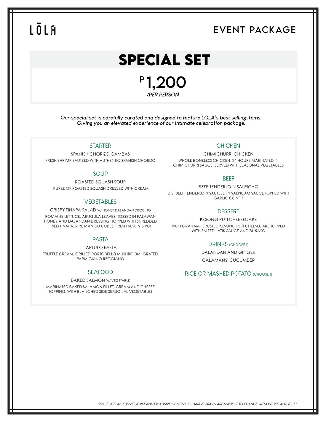 LOLA Cafe : Events Packages – Online